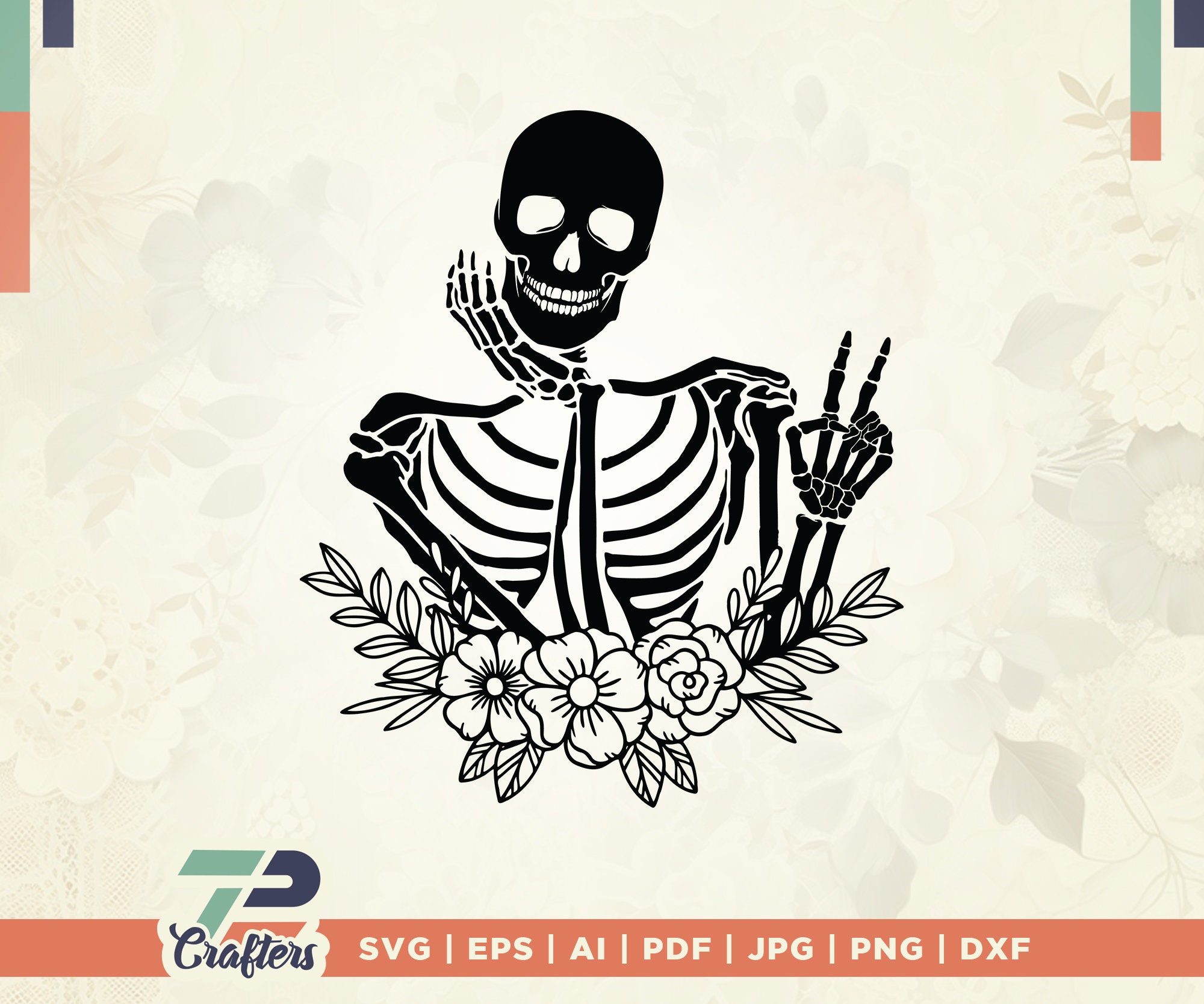 Floral Skeleton Peace Sign Svg Human Skeleton Svg Middle - Etsy