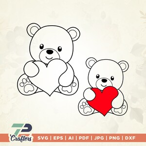 Valentine's Bear SVG, Heart Svg, Bear SVG, Cricut Cut Files, Silhouette ...