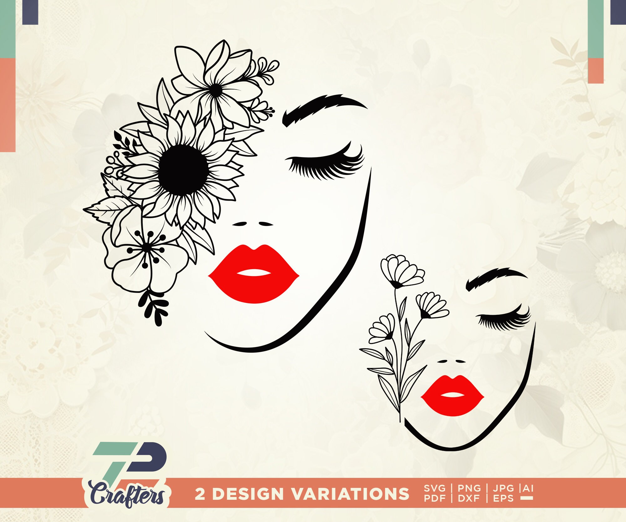 Woman Face With Flowers SVG, Woman Face Svg, Flower Svg, Lip Svg, Girl ...