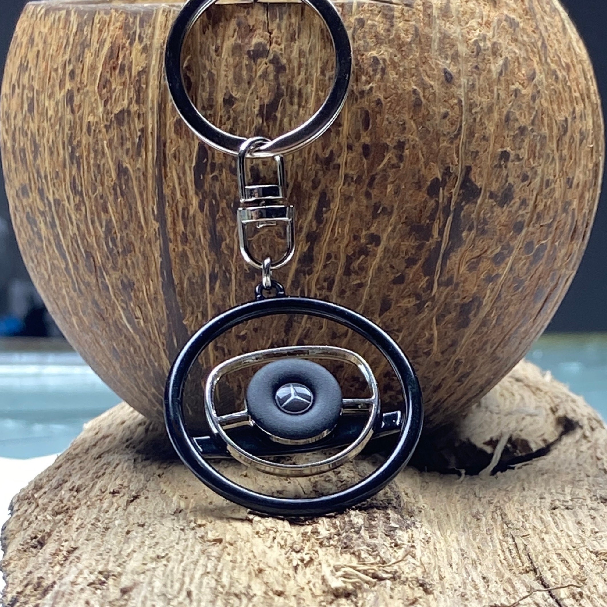 W115 Mercedes-benz Black Steering Wheel Key Chain and Mirror Ornament 2 ...
