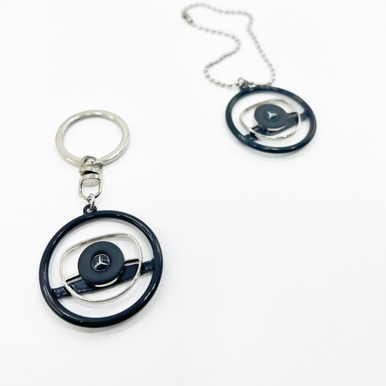 W115 Mercedes-benz Black Steering Wheel Key Chain and Mirror Ornament 2 ...