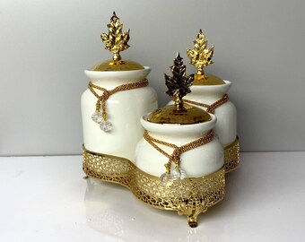 Gold Kitchen Decor: Ceramic Canister Set for Coffee, Tea, Sugar, and ...