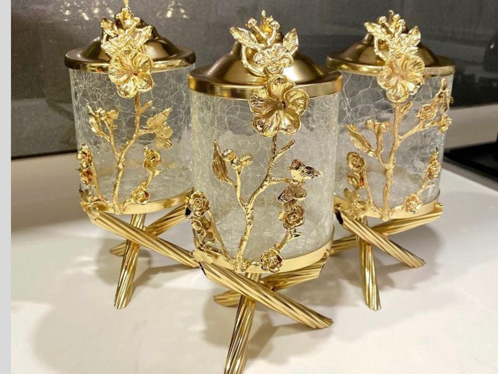 Gold Kitchen Decor Elegant Canister Set Glass Jar - Etsy UK