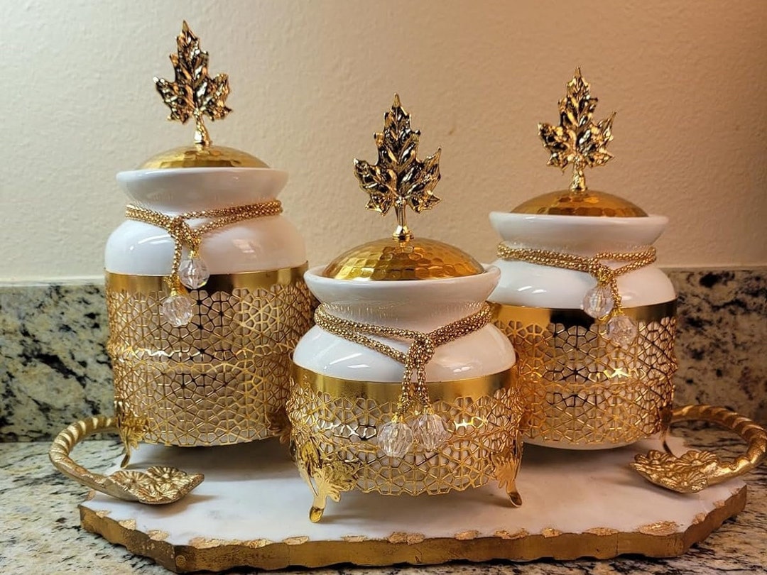 Canister Sets for Kitchen Gold Home Decor Coffee Ceramic Jar Set - Etsy