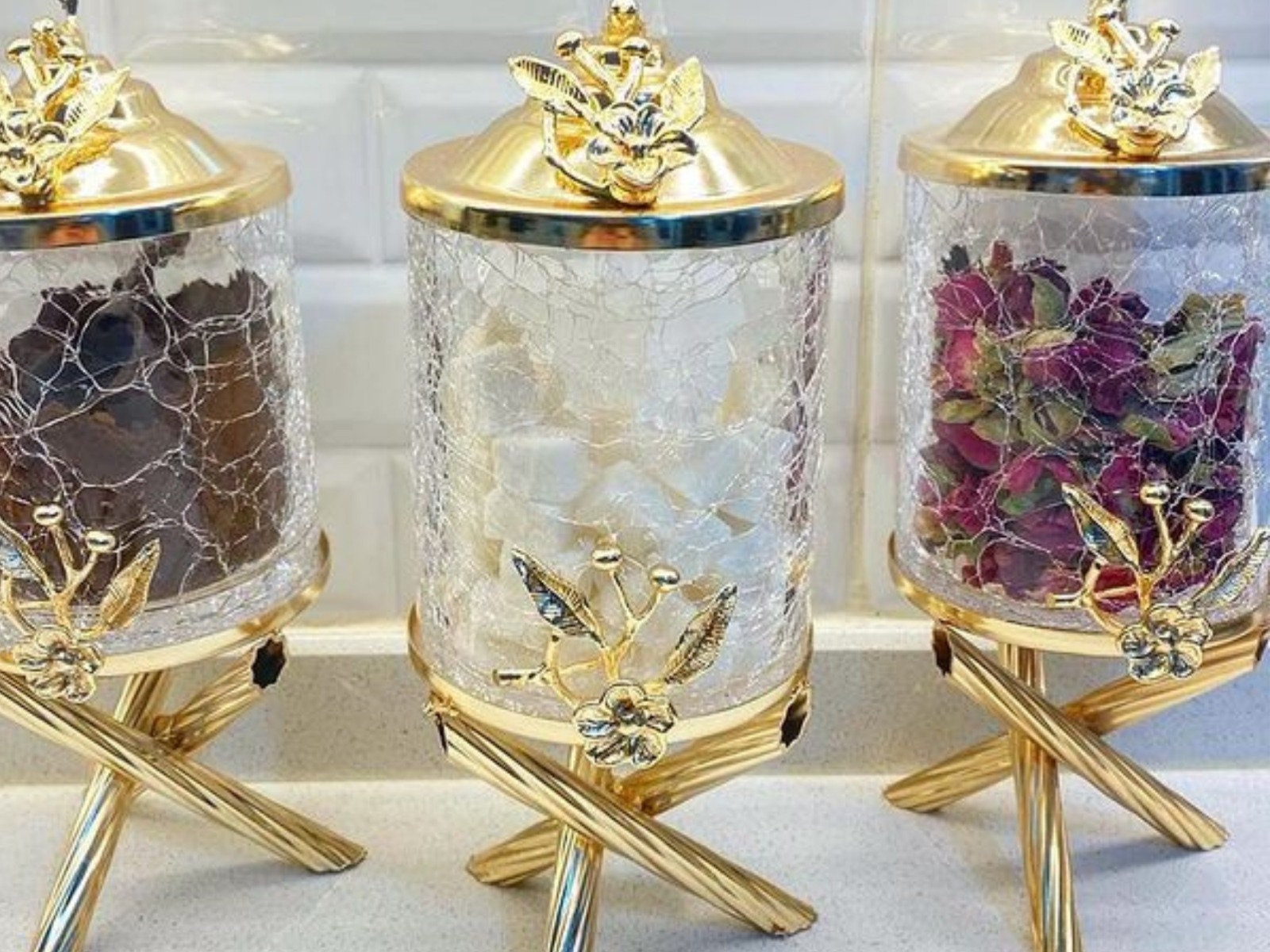 Gold Kitchen Decor Elegant Canister Set Glass Jar - Etsy