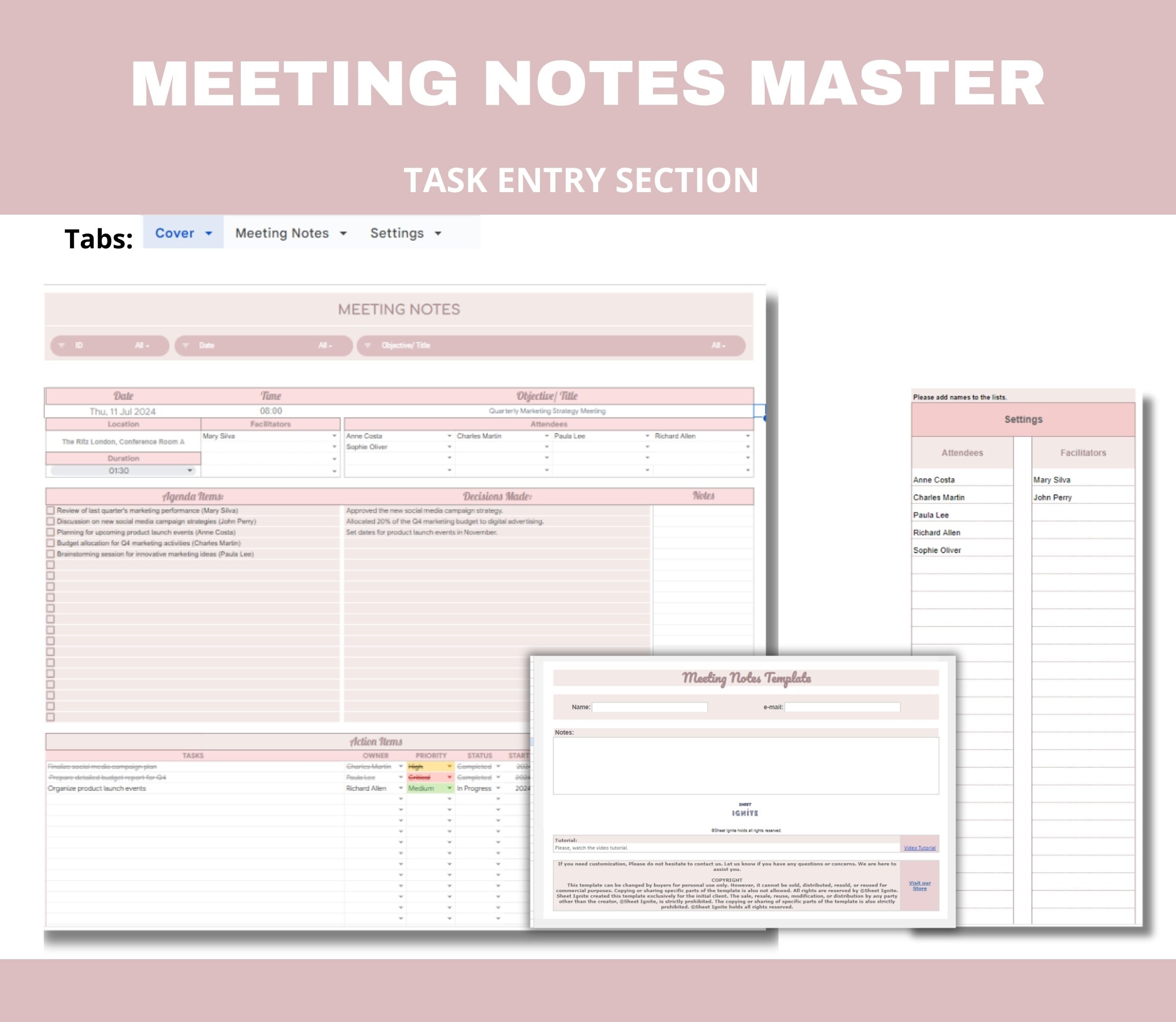 Meeting Notes Template: Digital Meeting Organizer (google Sheets) - Etsy