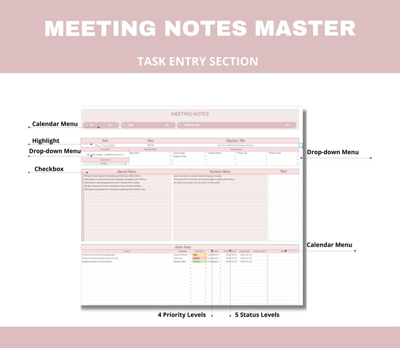 Meeting Notes Template: Digital Meeting Organizer (google Sheets) - Etsy