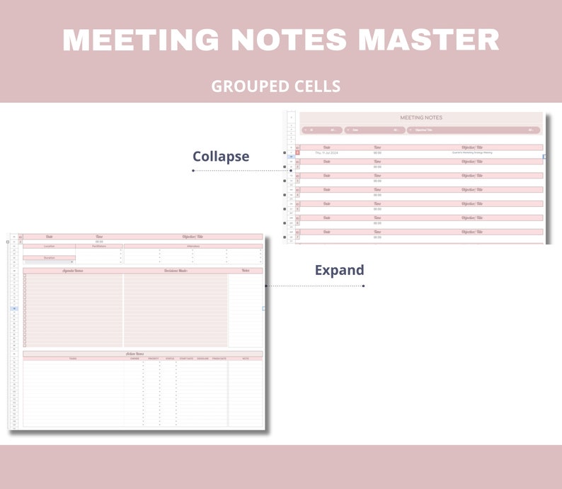 Meeting Notes Template: Digital Meeting Organizer (google Sheets) - Etsy