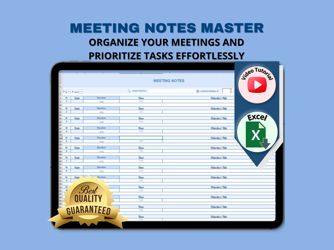 Meeting Notes Template: Action Item Planner for Meetings, Professional ...