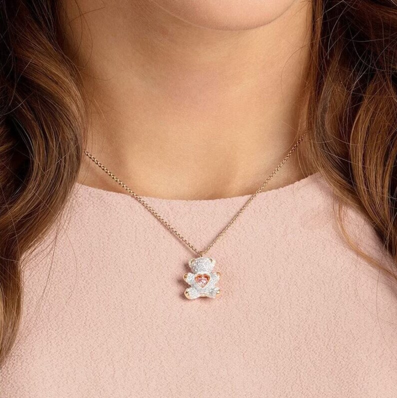 Teddy Bear Pendant Adorable Crystal Necklace Timeless Elegance With a ...
