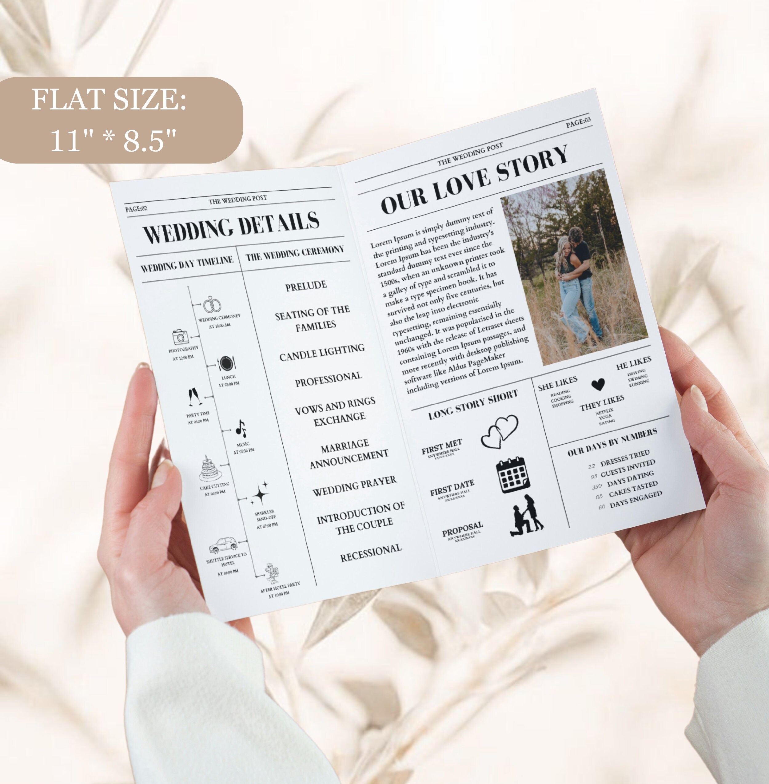Newspaper Wedding Program With Timeline, Editable Wedding Newspaper ...