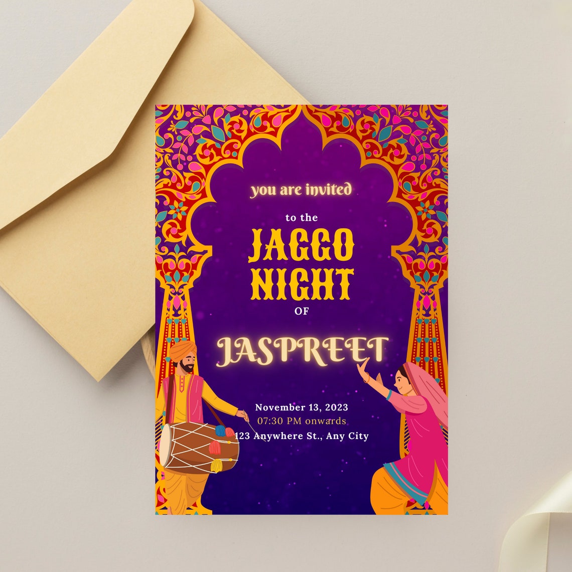 Jaggo Nights Indian Wedding Invitation Template, Punjabi Invitations ...