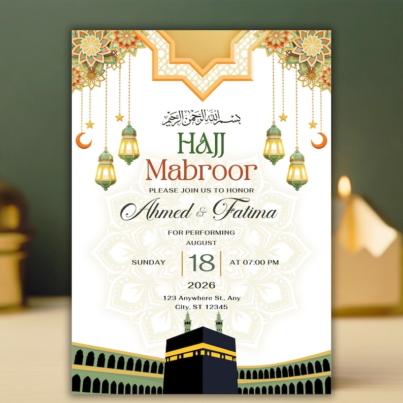 Hajj Invitation Template, Hajj Mabroor, Editable Hajj Mubarak Party ...