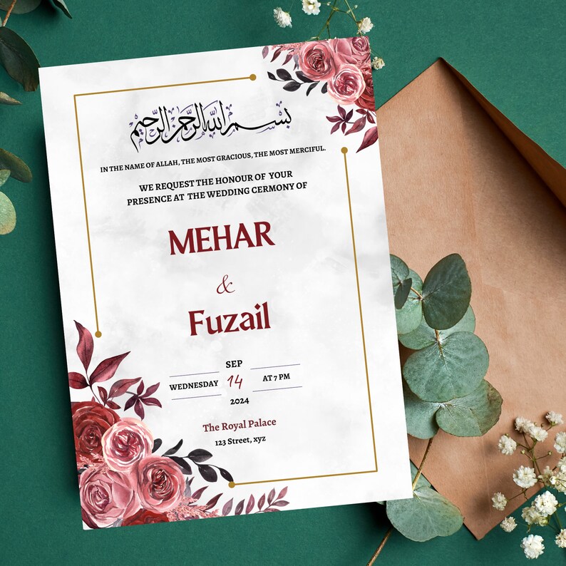 Editable Muslim Wedding Invitation Template Nikkah Walimah Shaadi ...