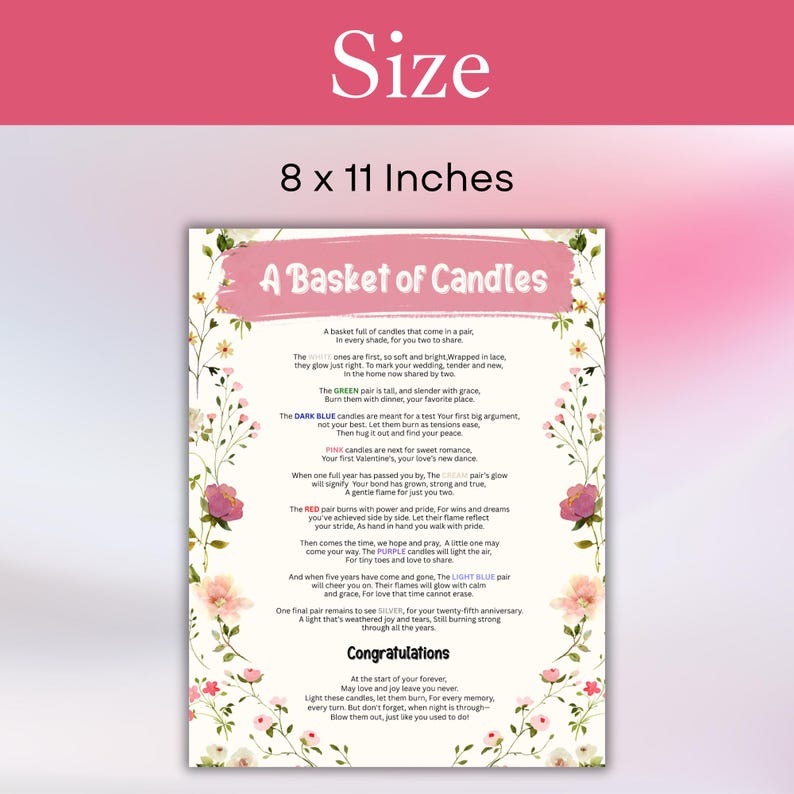A Basket of Candles Poem | Wedding Gift Poem Printable | Bridal Shower ...