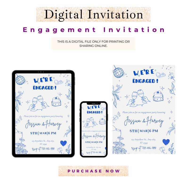 Hand Drawn Engagement Party Invitation Template Scribble Illustration ...