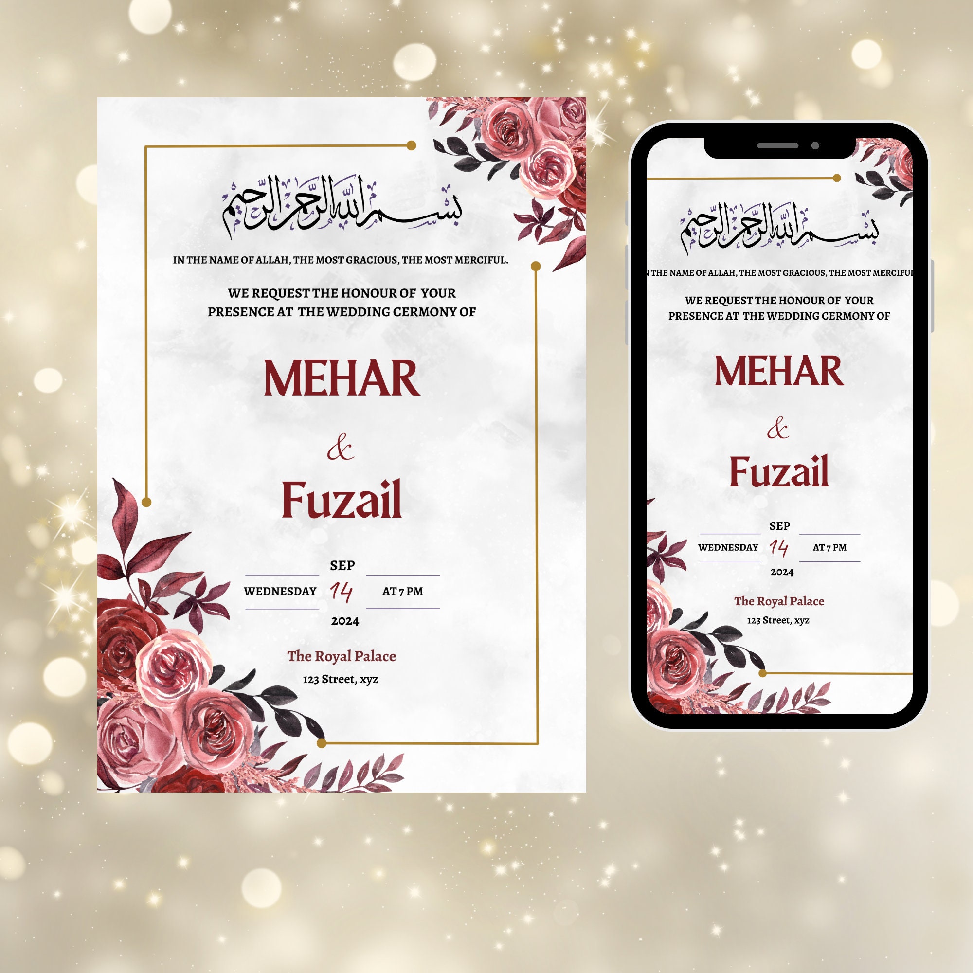 Editable Muslim Wedding Invitation Template Nikkah Walimah Shaadi ...