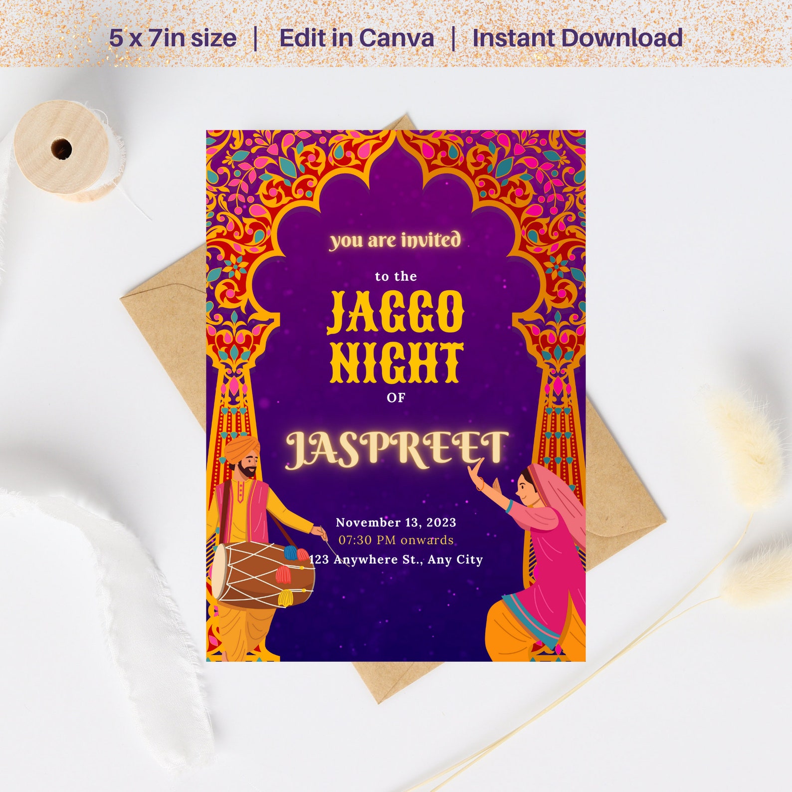 Jaggo Nights Indian Wedding Invitation Template, Punjabi Invitations ...