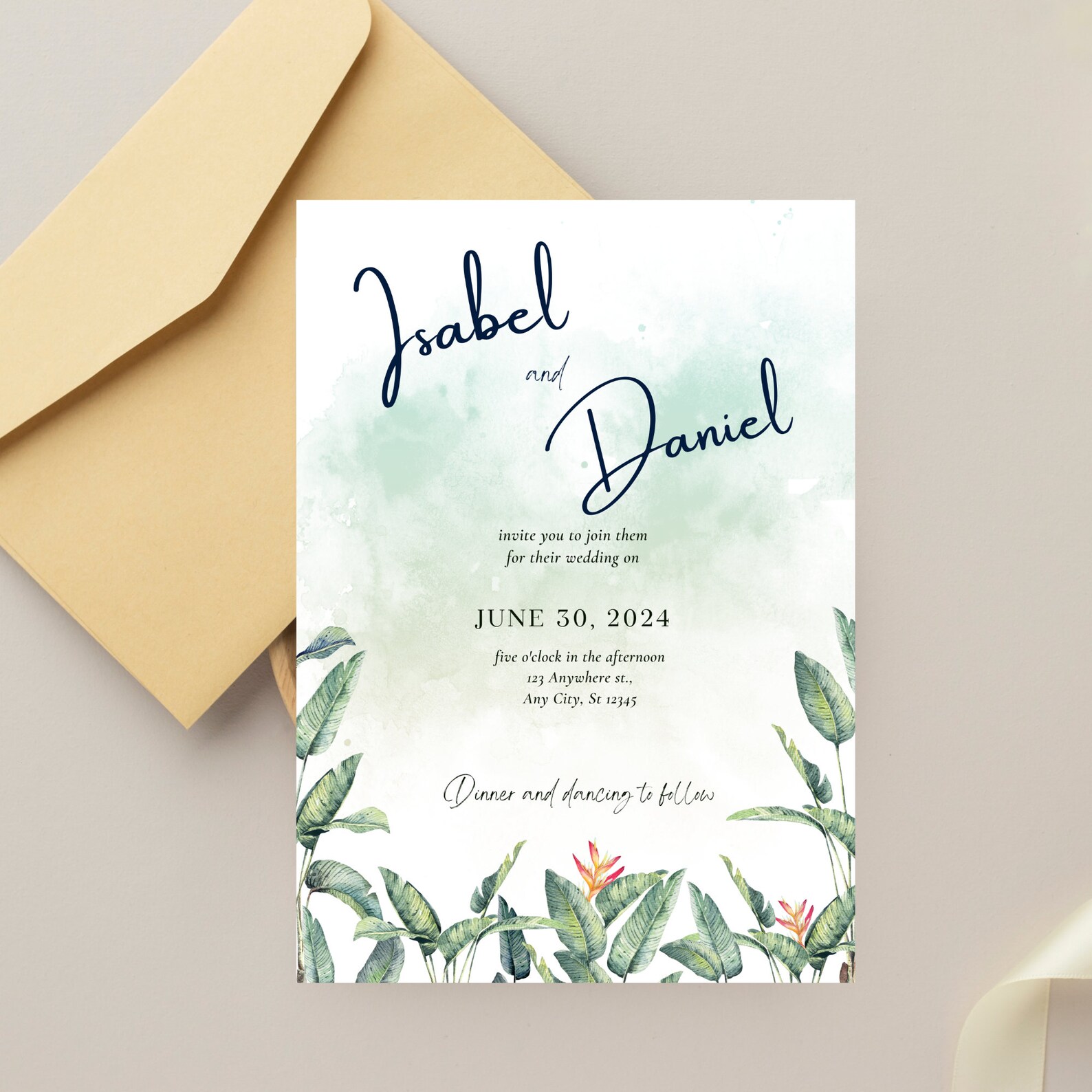 Palm Tree Wedding Invitation, Tropical Wedding Shower Invitation ...
