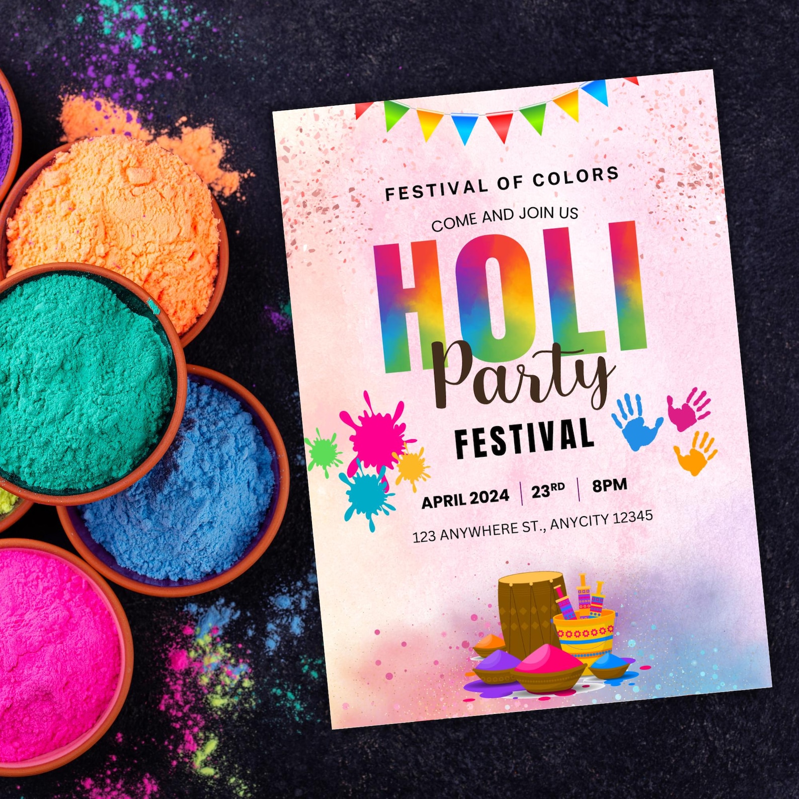 Editable Holi Invitation, Holi Festival Invites, Indian Punjabi ...