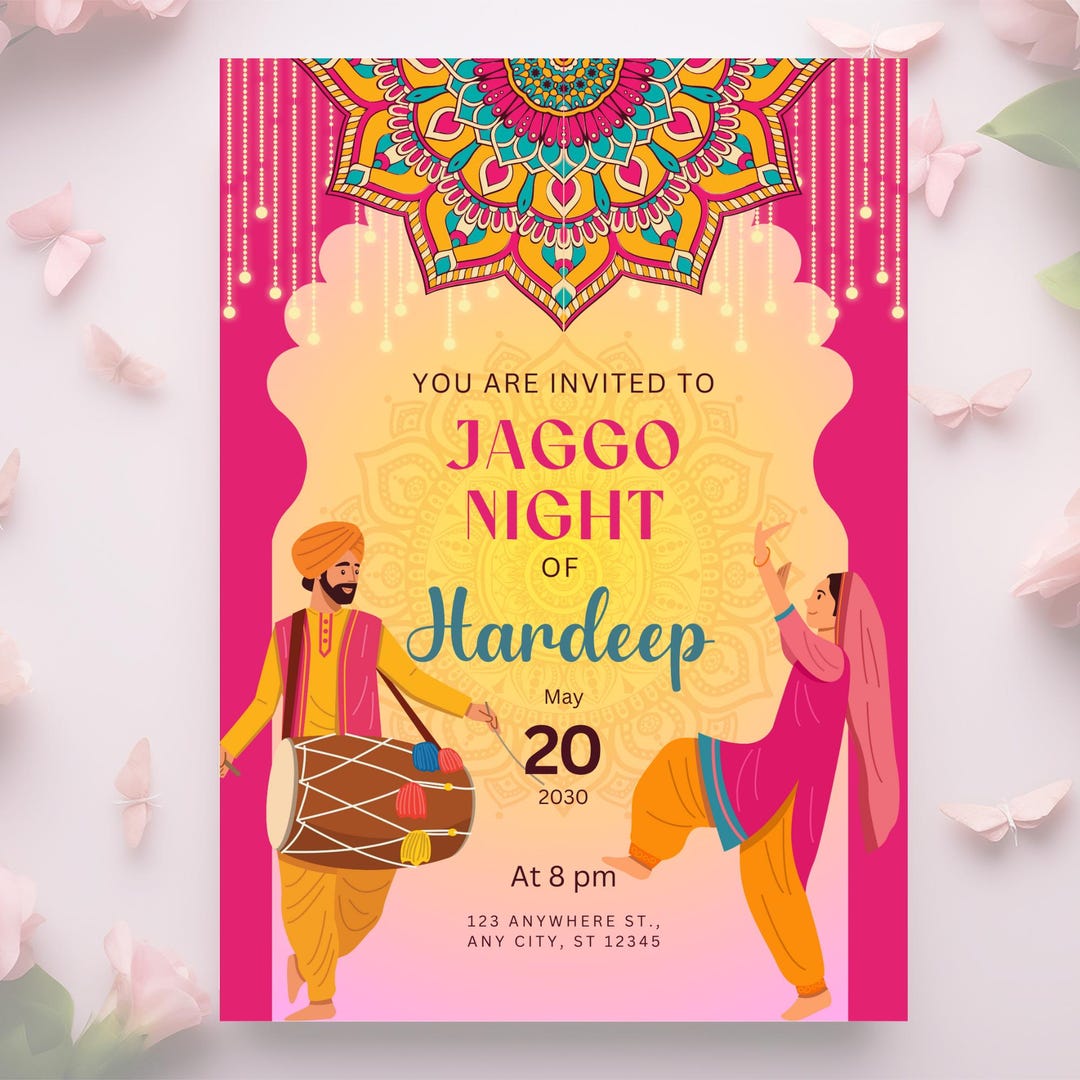 Jaggo Nights Indian Wedding Invitation Template, Punjabi Invitations ...