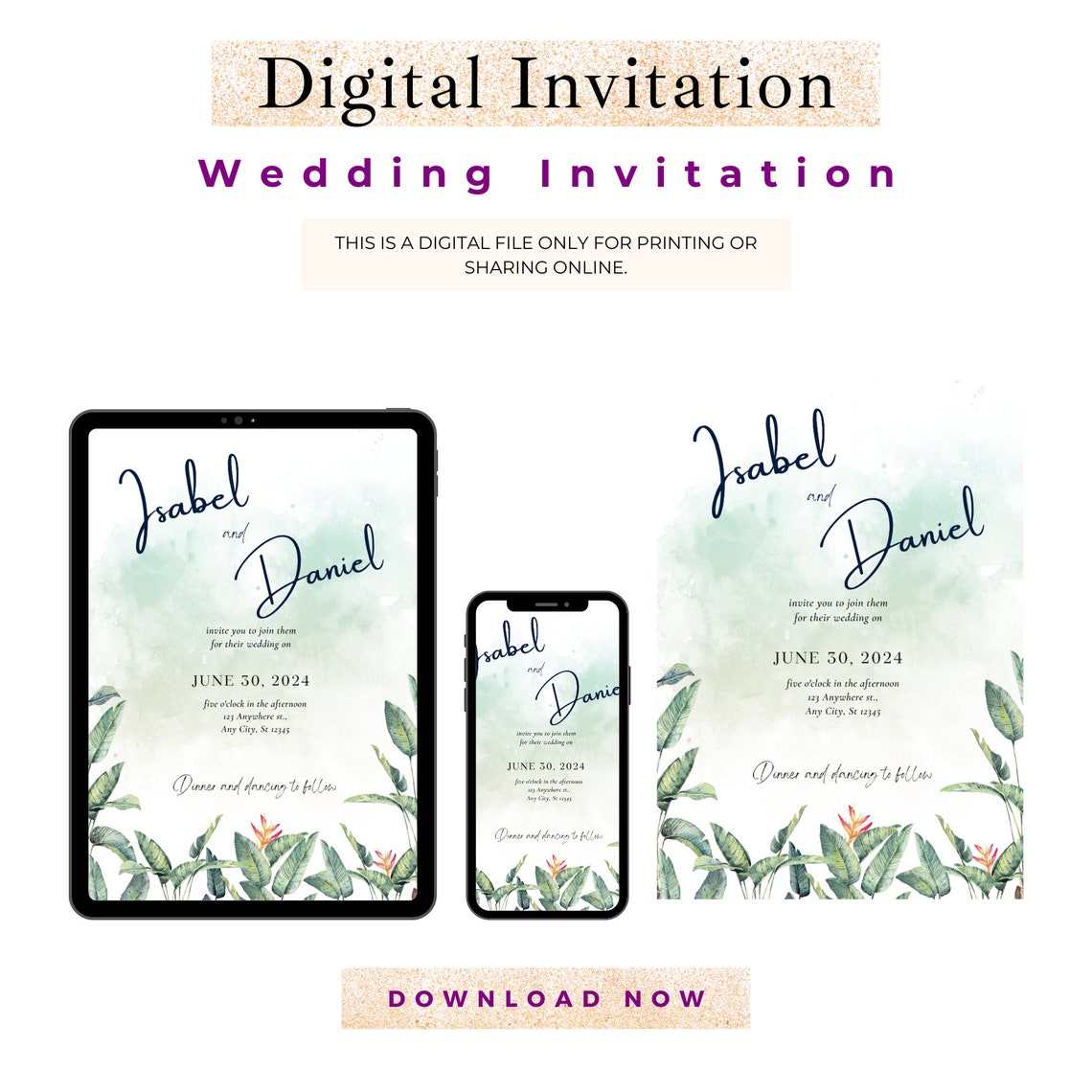 Palm Tree Wedding Invitation, Tropical Wedding Shower Invitation ...