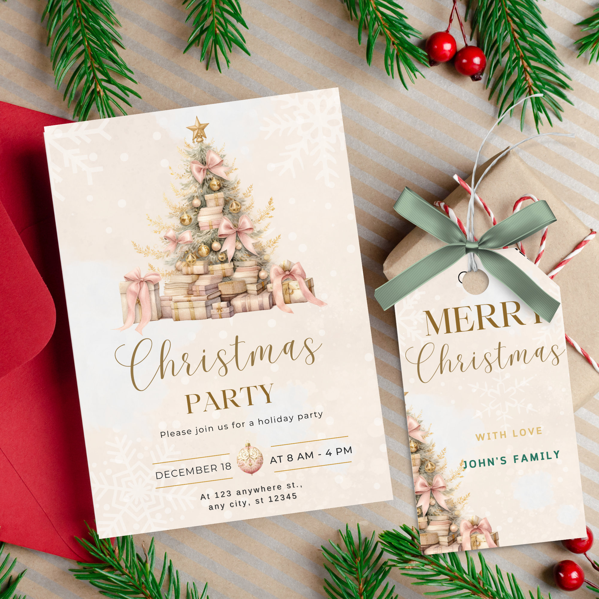 Editable Christmas Party Invitation Template, Printable Christmas Party ...