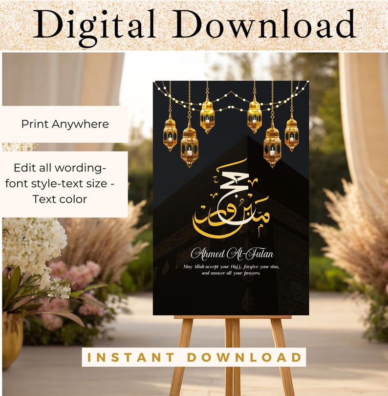 Hajj Welcome Sign, Editable Hajj Mubarak Poster, Islamic Party ...