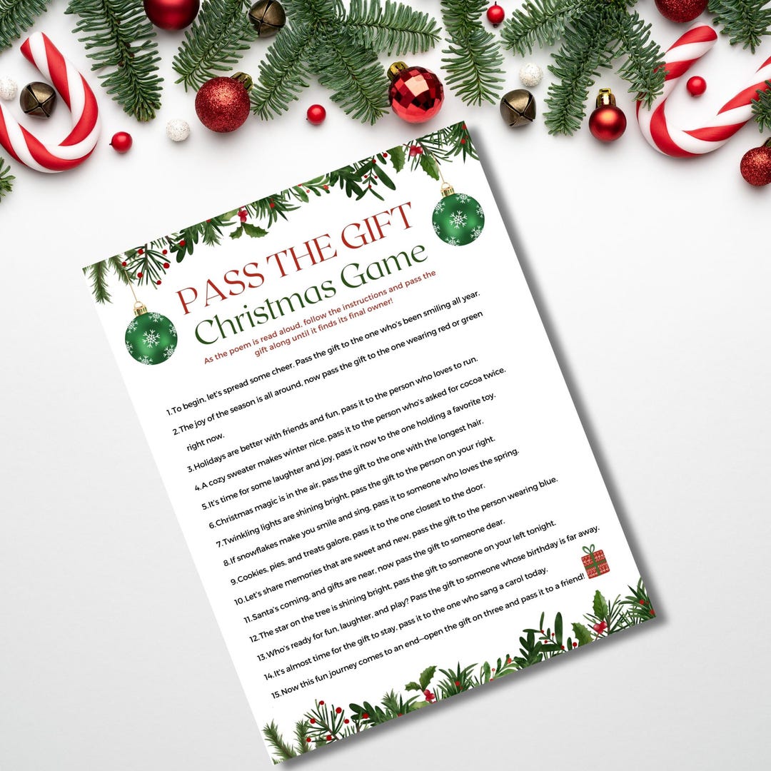 Christmas Pass the Gift Game Printable, Office Christmas Party Pass the ...