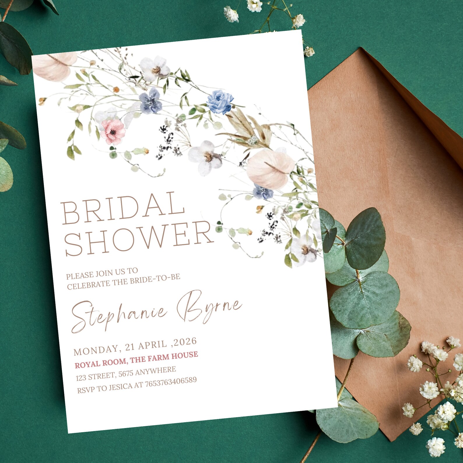 Editable Wildflower Wedding Invitation Template Printable Boho ...