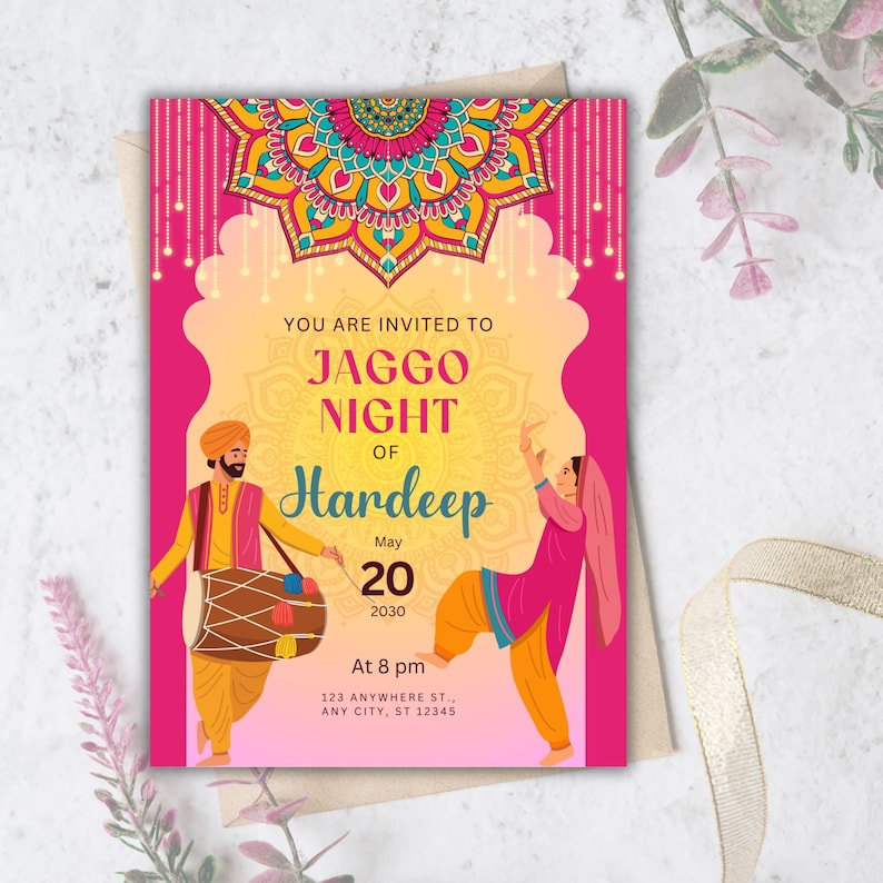 Jaggo Nights Indian Wedding Invitation Template, Punjabi Invitations ...