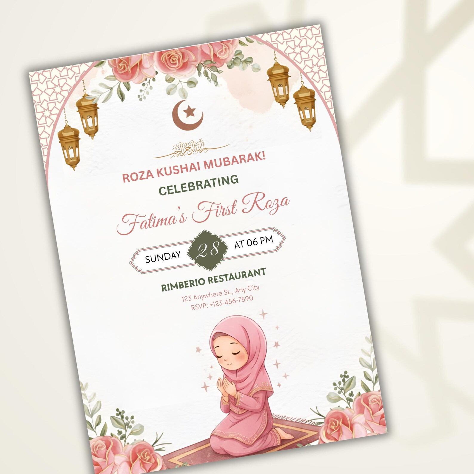 Roza Kushai Invitation, First Roza Celebration Invite, Editable Ramadan ...