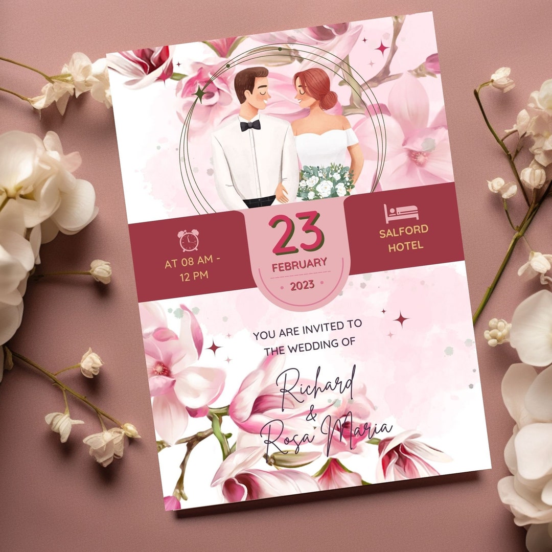 Editable Southern Wedding Invitation Template Magnolia Pink Vintage ...