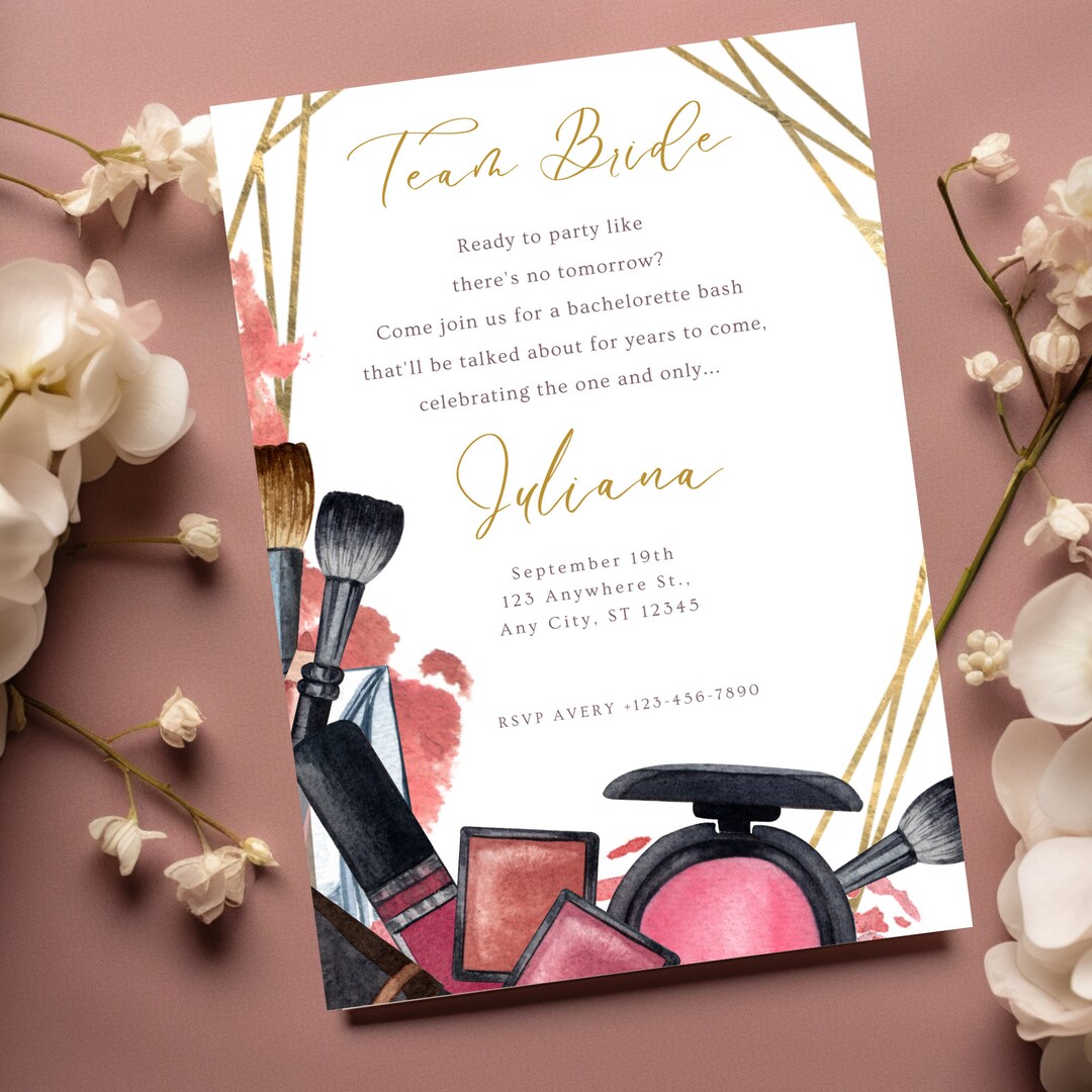 Editable Glitz and Glam Bridal Shower Invitation, Team Bride Wedding ...