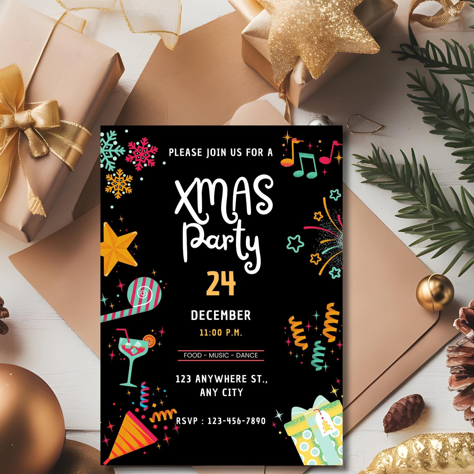 Editable Christmas Party Invitation Template, Printable Christmas Party ...