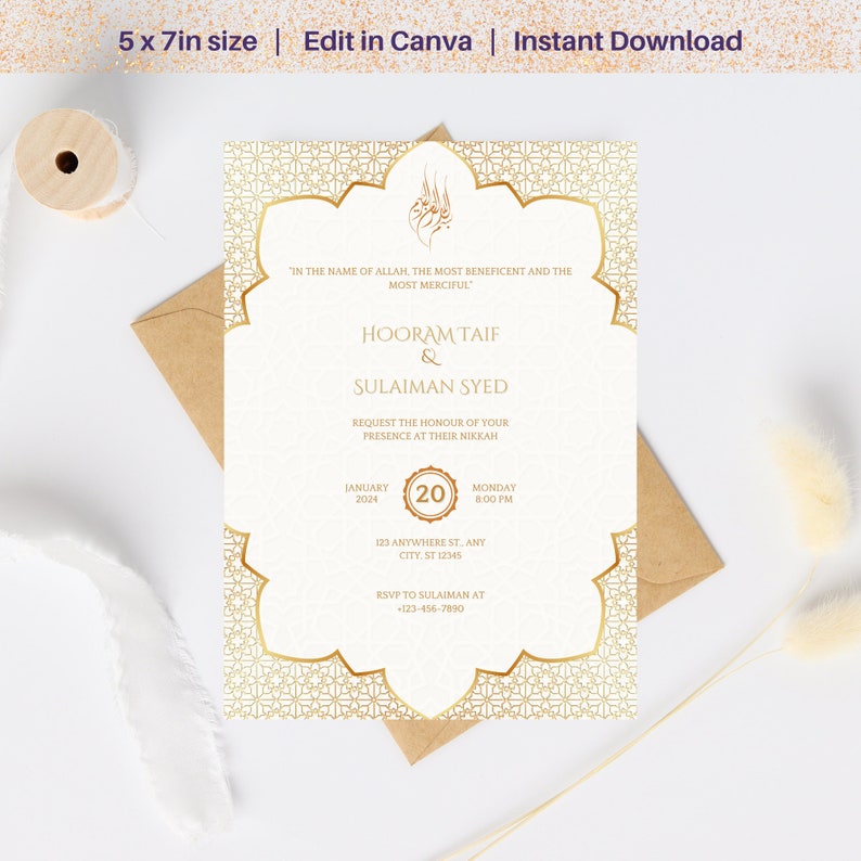 Editable Muslim Wedding Invitation Template Nikkah Walimah Shaadi ...