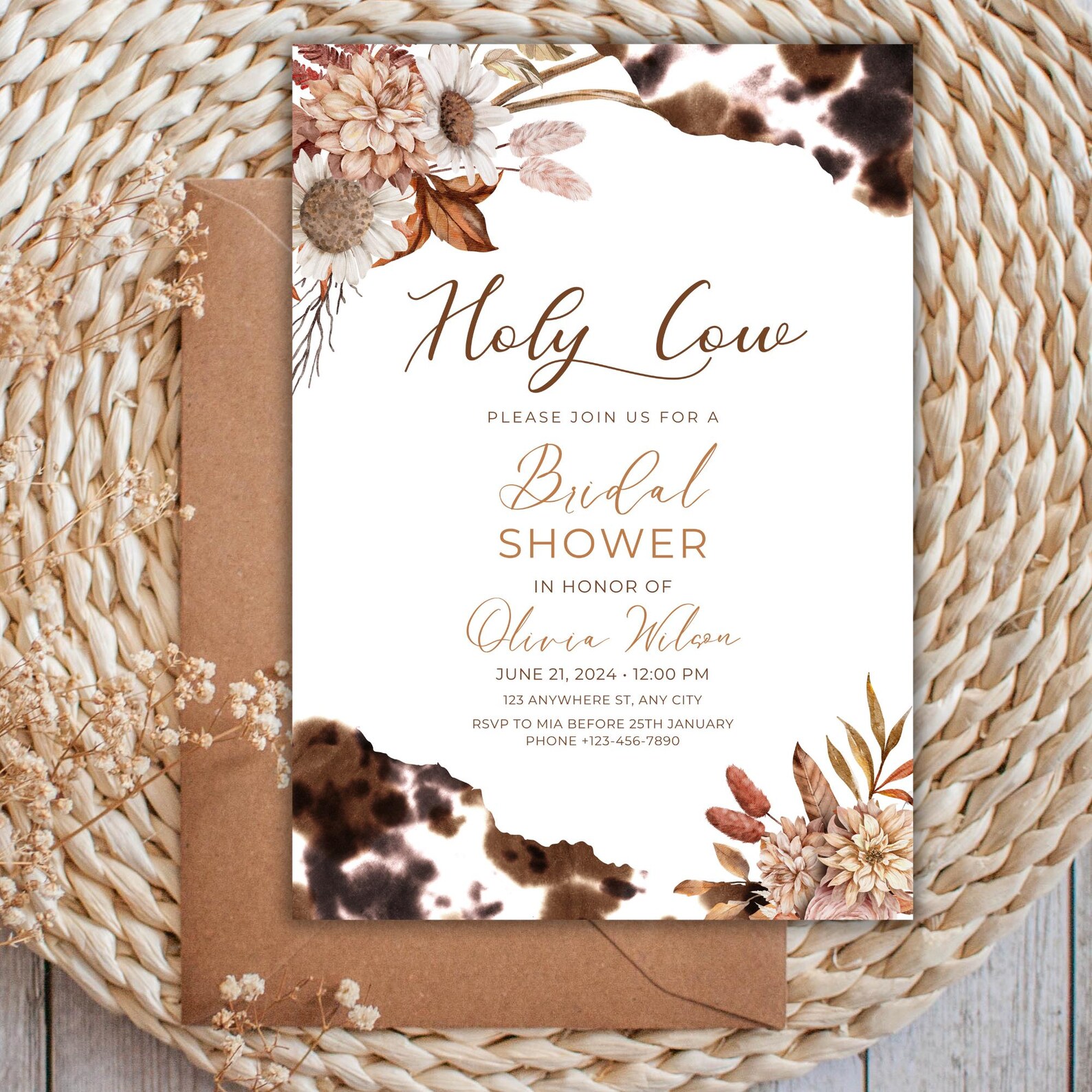 Holy Cow She's Getting Married Bridal Shower Invitation, Editable ...