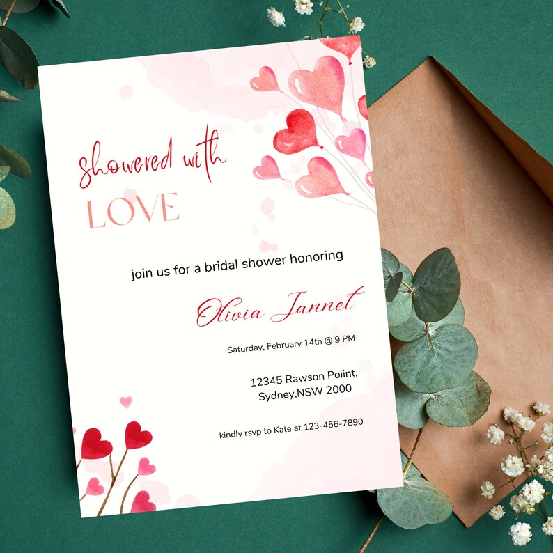 Valentine's Bridal Shower Invitation, Editable Love is in the Air ...