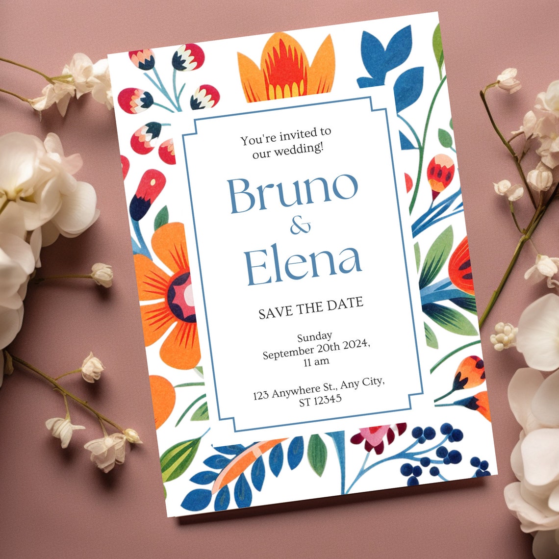 Mexican Fiesta Wedding Invitation, Floral Bridal Shower Invite, Spring ...