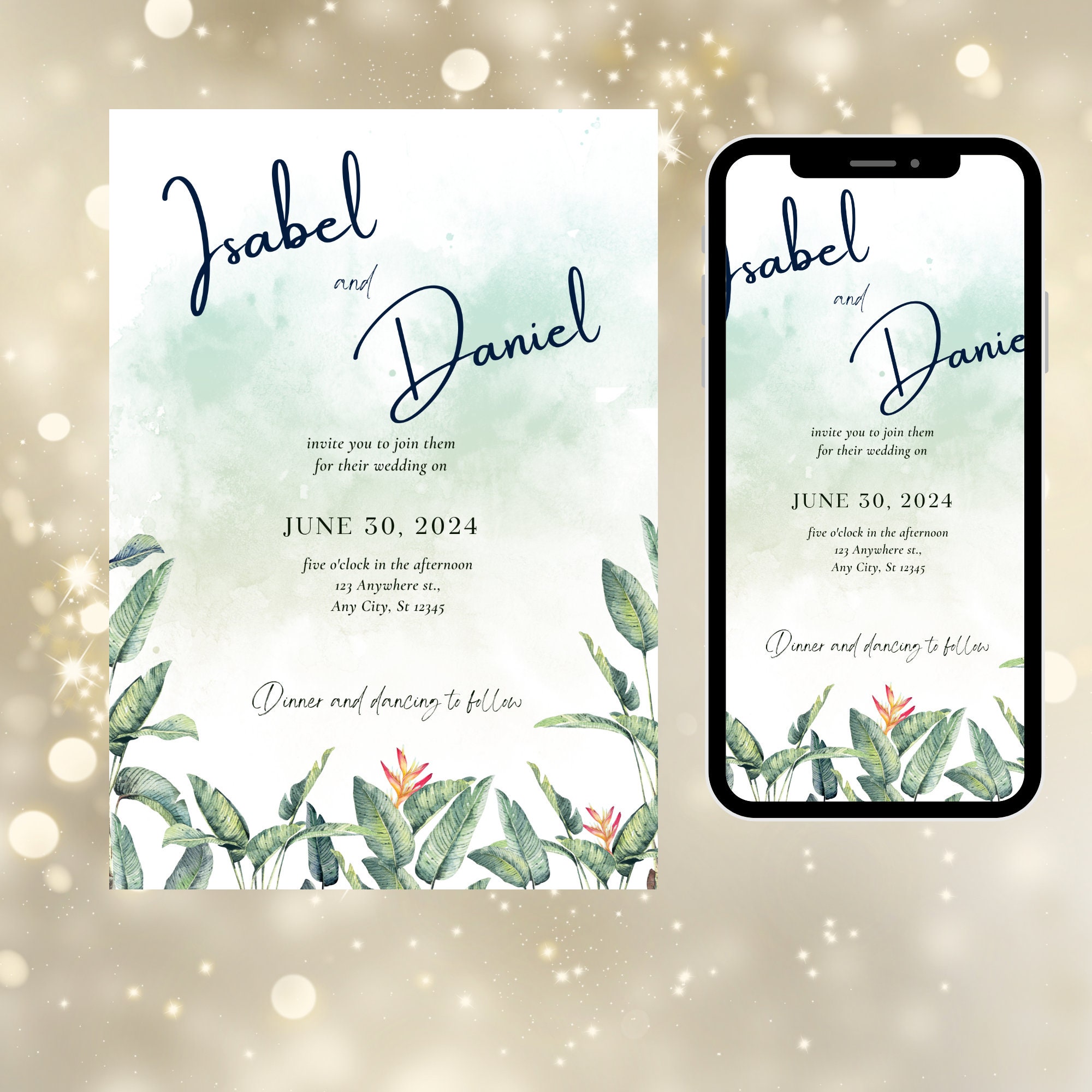 Palm Tree Wedding Invitation, Tropical Wedding Shower Invitation ...