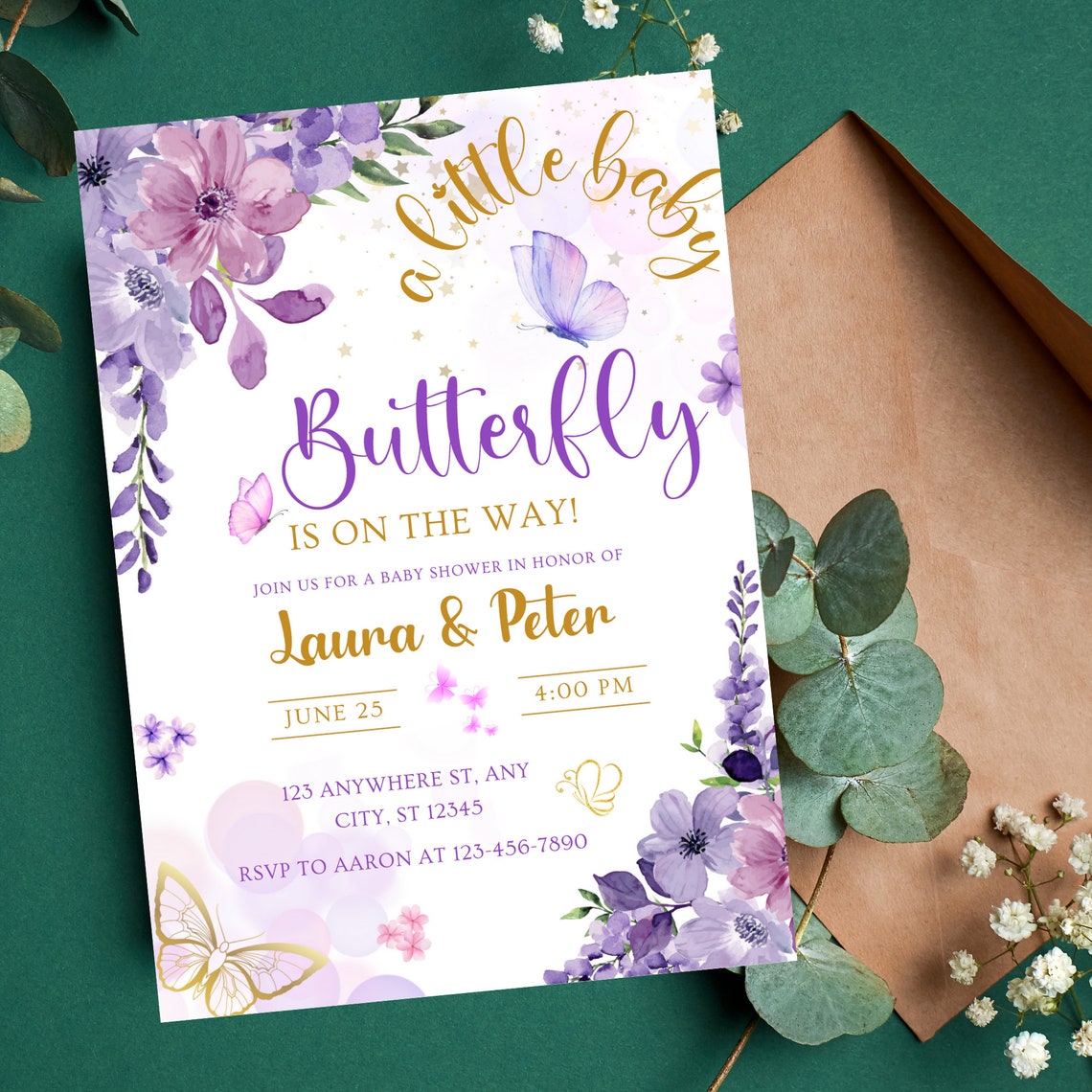 Editable Purple Butterfly Baby Shower Invitation Pink Butterfly Baby Shower Invitation for Girl ...