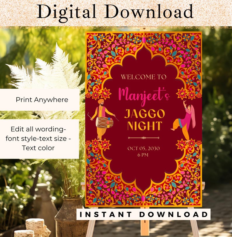 Jaggo Night Welcome Sign Printable Punjabi Wedding Welcome Sign Indian ...