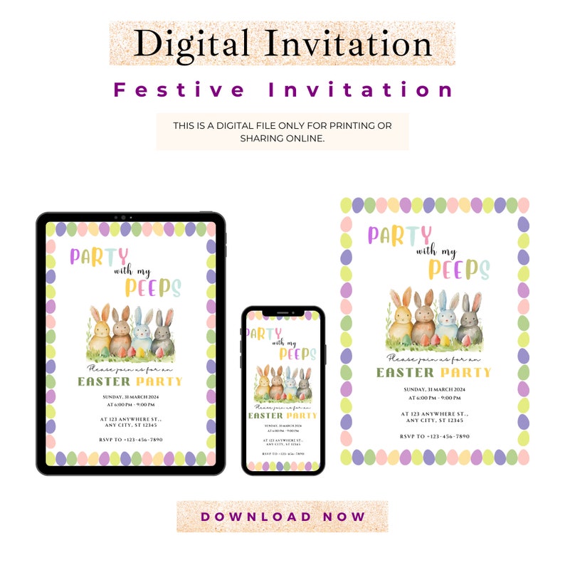 Easter Egg Hunt Invitation, Easter Brunch Invite, Party With My Peeps ...