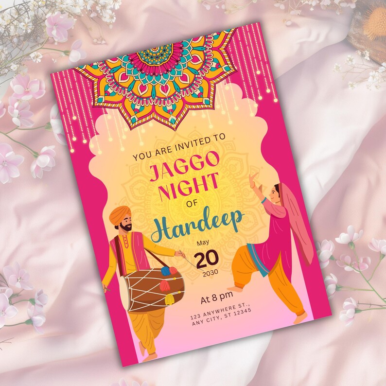 Jaggo Nights Indian Wedding Invitation Template, Punjabi Invitations ...