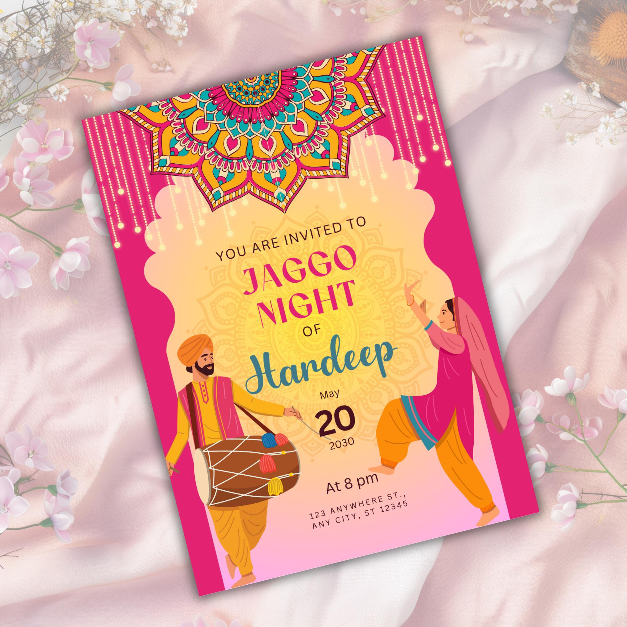 Jaggo Nights Indian Wedding Invitation Template, Punjabi Invitations ...