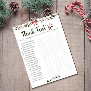 Printable Christmas Think Fast Game, Fun Christmas Game, Christmas ...