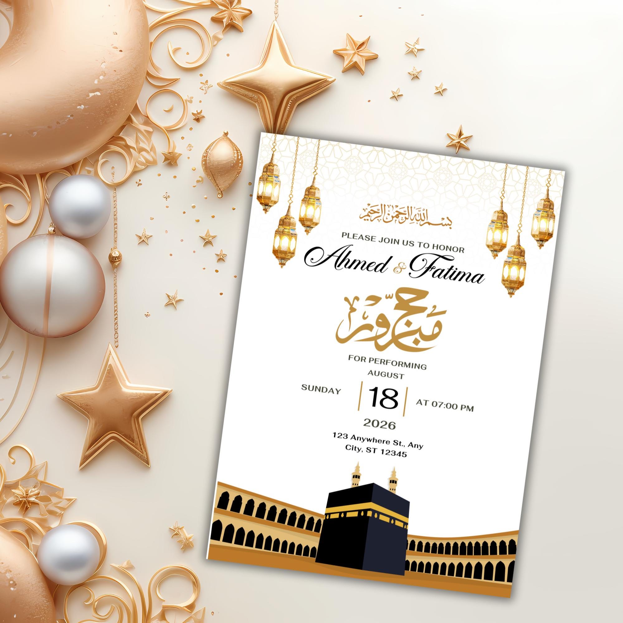 Hajj Invitation Template, Editable Hajj Party Invite, Islamic ...
