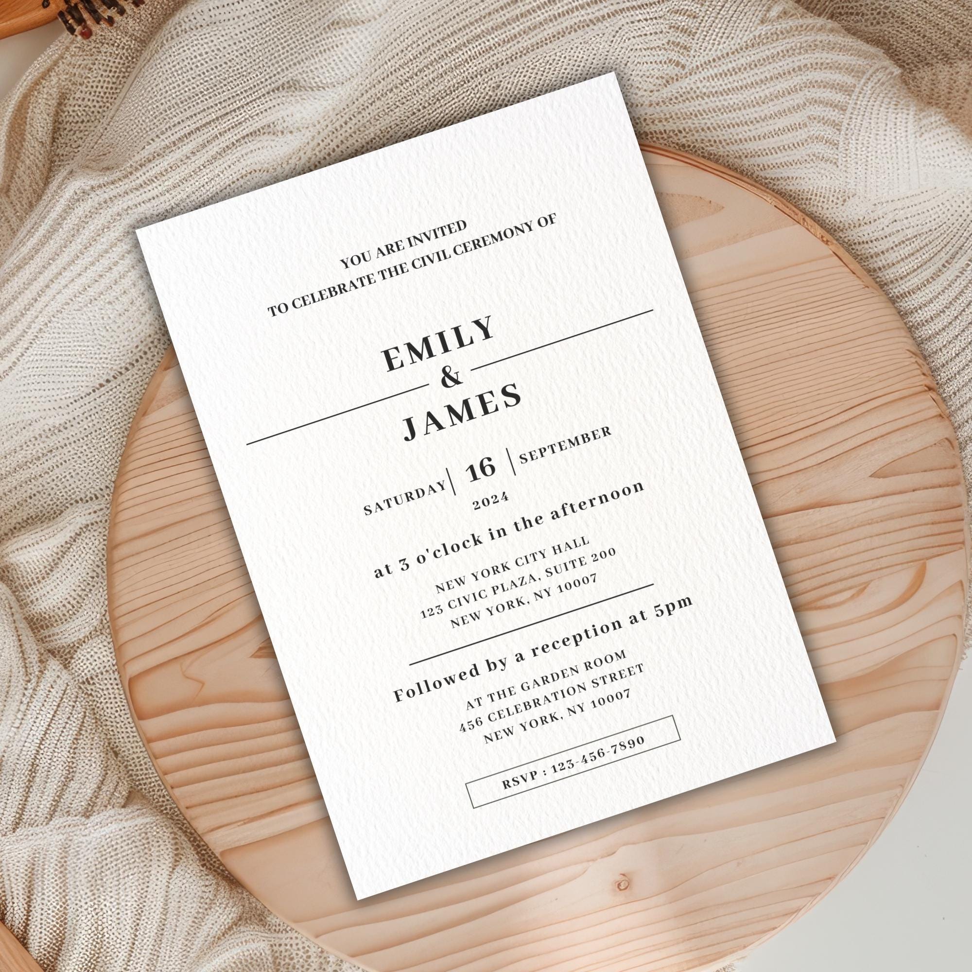 Civil Wedding Invitation Template, Minimalist Modern City Hall Wedding ...