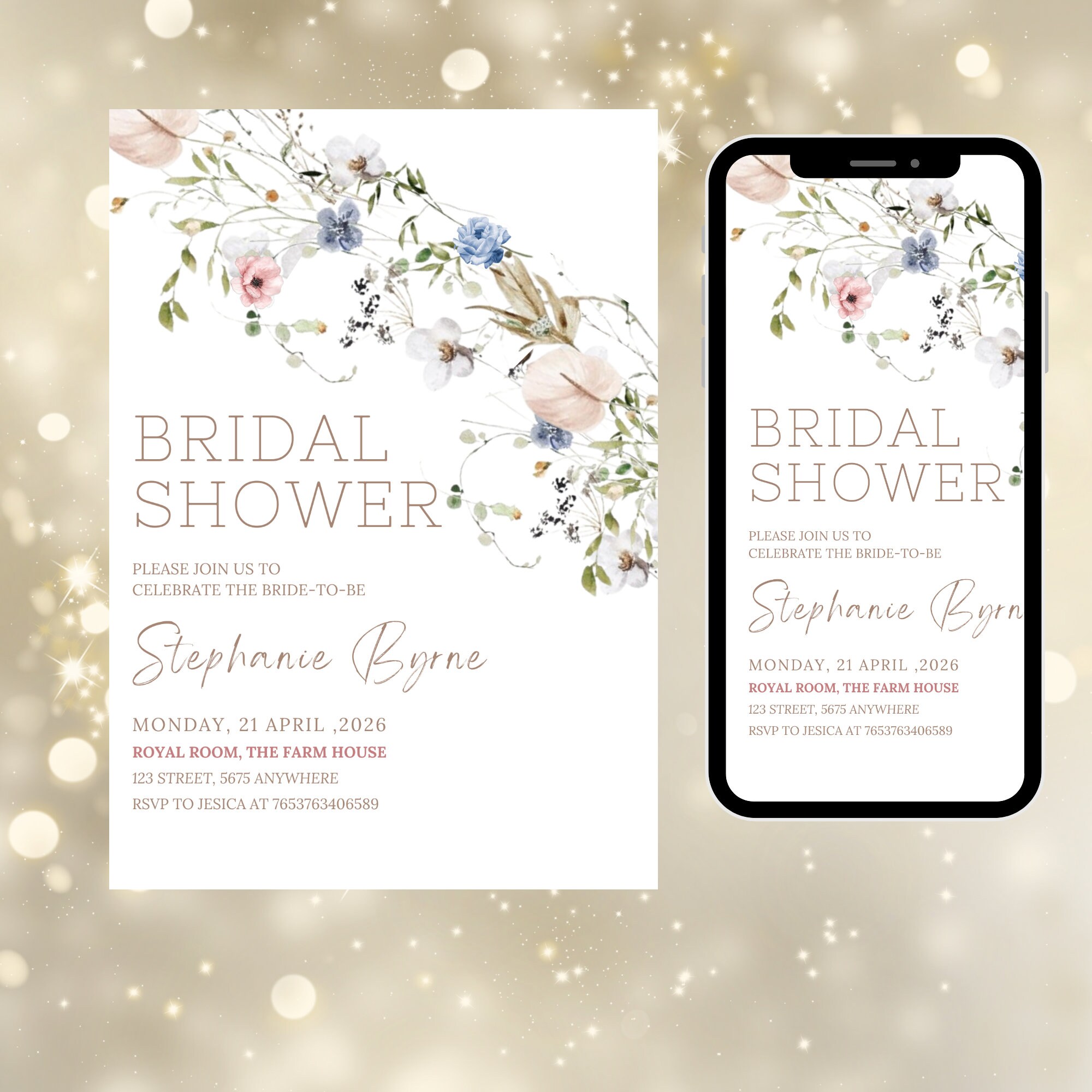 Editable Wildflower Wedding Invitation Template Printable Boho ...