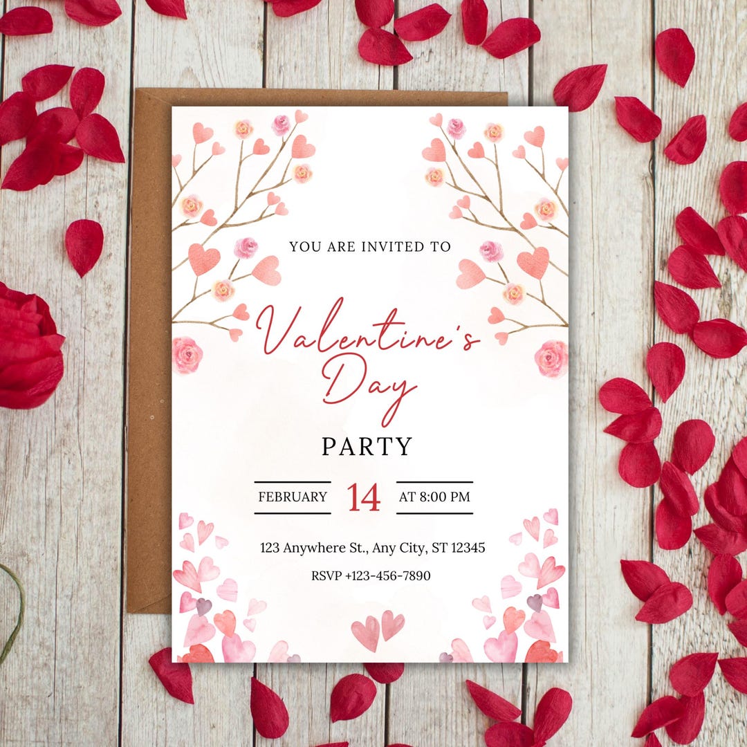 Valentine's Day Party Invitation Template, Valentines Brunch Party ...